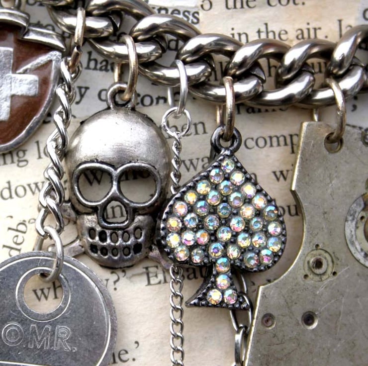 Statement Silver Kitsch Punk Multi Charm Skull ... - Folksy