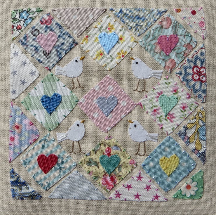Little Doves Patchwork, framed, finely hand-sti... - Folksy