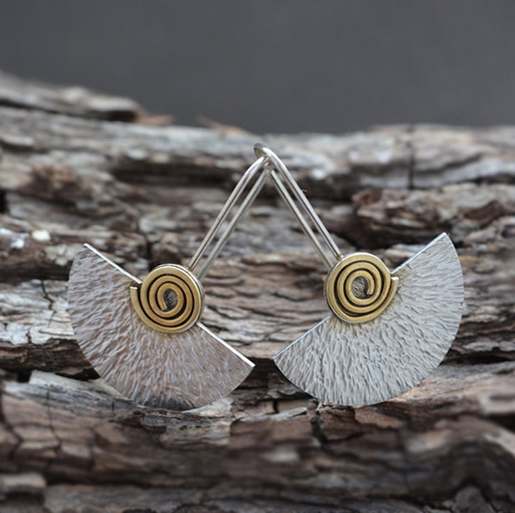 Sterling silver textured fan earrings. 24k gold... - Folksy