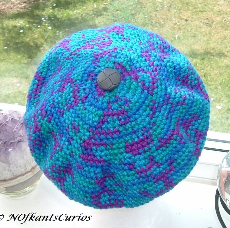 Turquoise Partie! Crocheted Flat Cap in Turquo... - Folksy