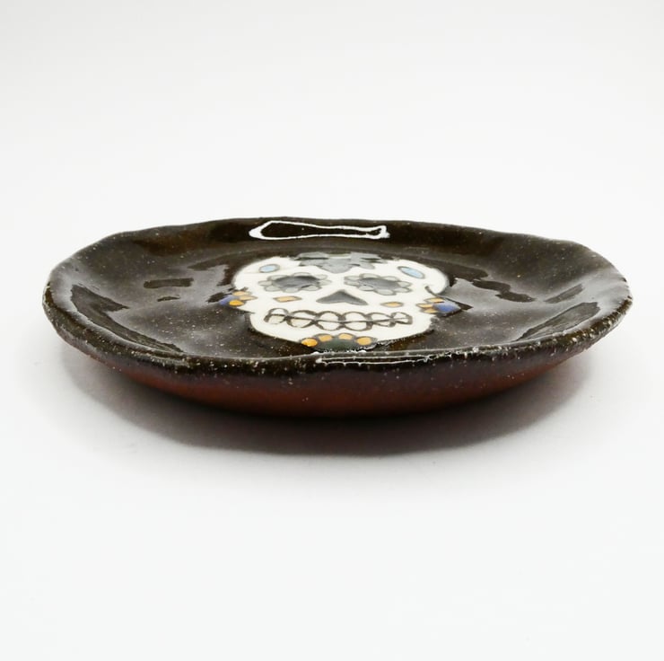 Small ceramic dish with sugar skull, day of the... - Folksy