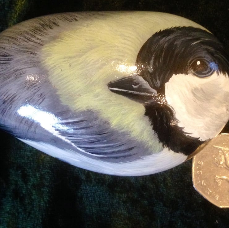 Hand painted rock garden bird - Folksy