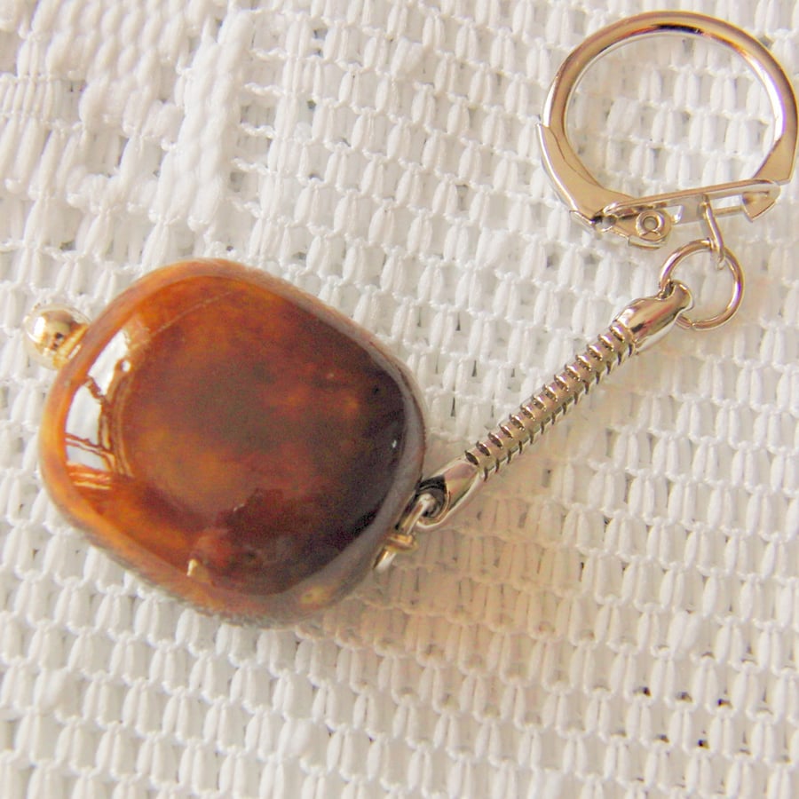 Brown Ceramic Cube Keyring, Silver Key Fob, Tea... - Folksy