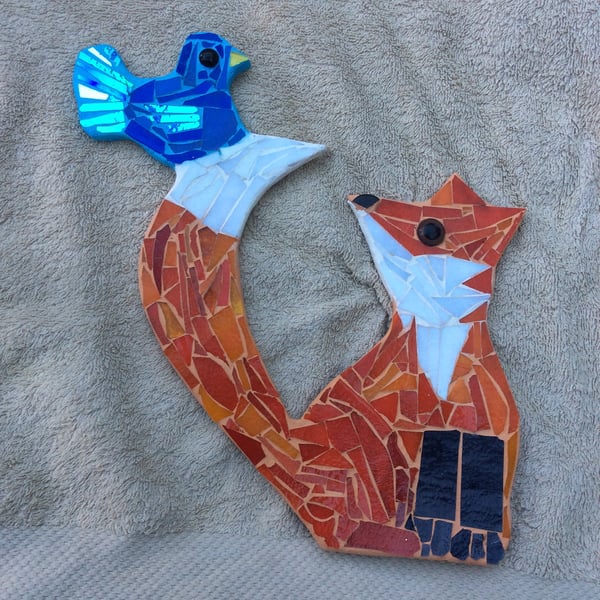 Mosaic fox and bird - Folksy