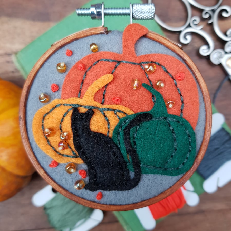 Black cat and pumpkins 1 - small wall decoration - Folksy