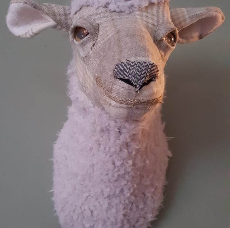 Sheep head wool tweed faux taxidermy - Folksy