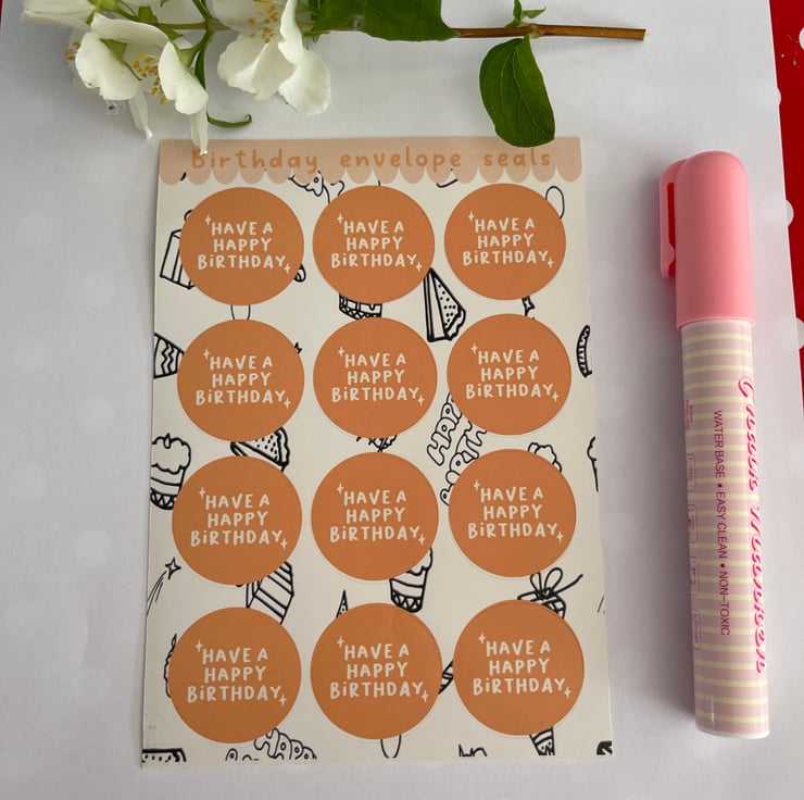 Happy Birthday Envelope Seals, birthday sticker... - Folksy