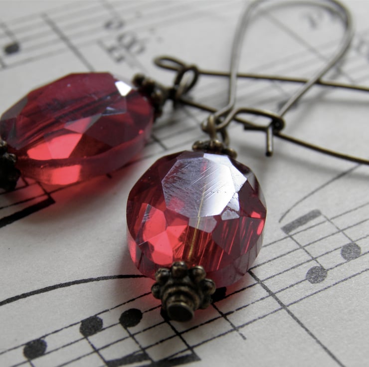 Ruby Red Earrings Vintage Style - Folksy