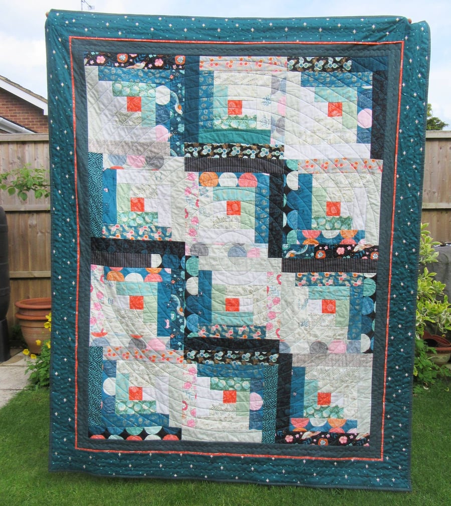 Ruby Star Purl Modern fabric Log Cabin Patchwor... - Folksy