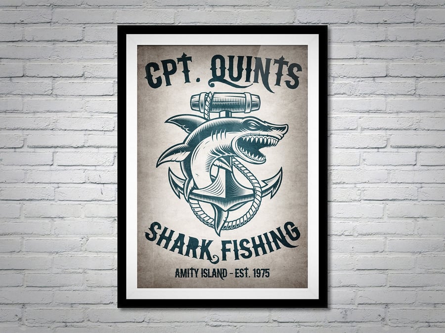 Jaws Captain Quint Shark Fishing Orca Movie Pos... - Folksy