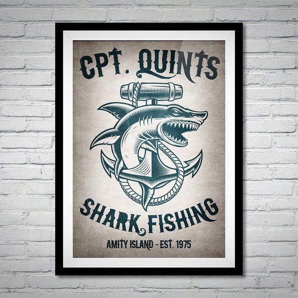 Jaws Captain Quint Shark Fishing Orca Movie Pos... - Folksy