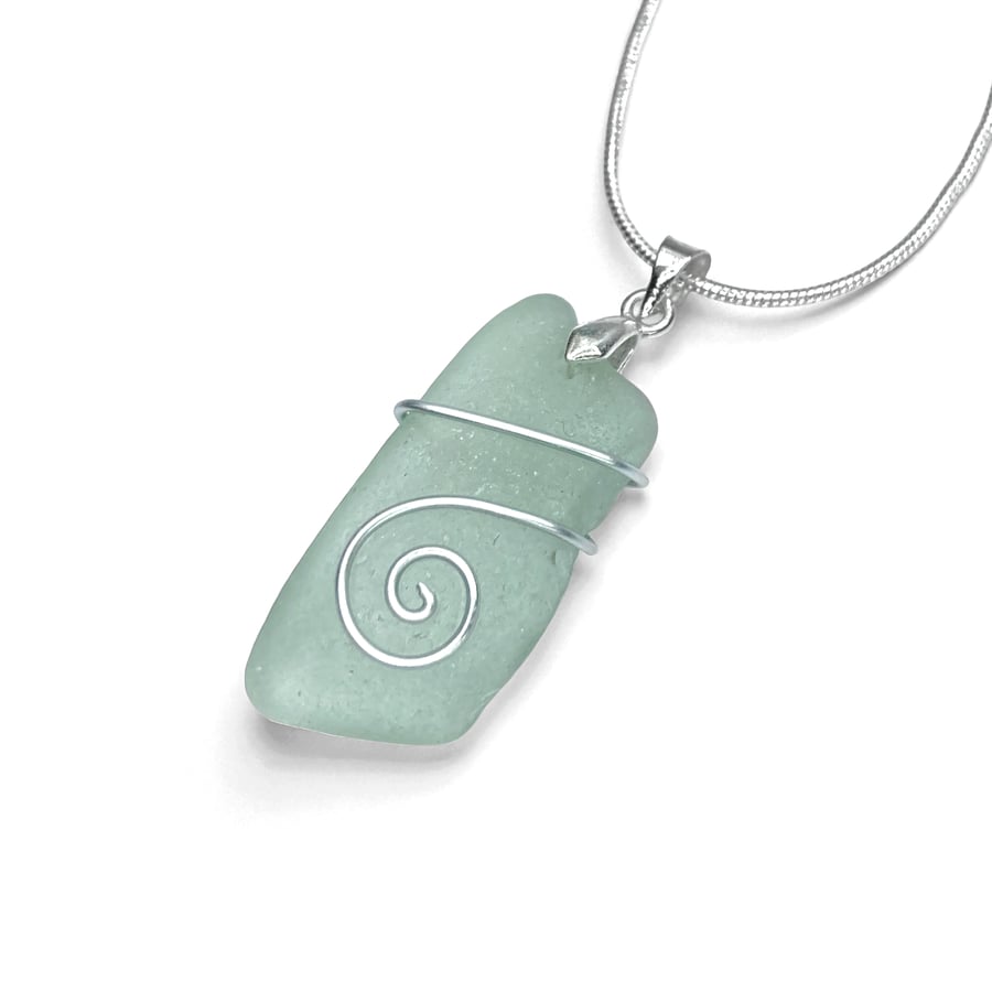 Sea Glass Pendant - Aqua Green Beach Glass - Ha... - Folksy