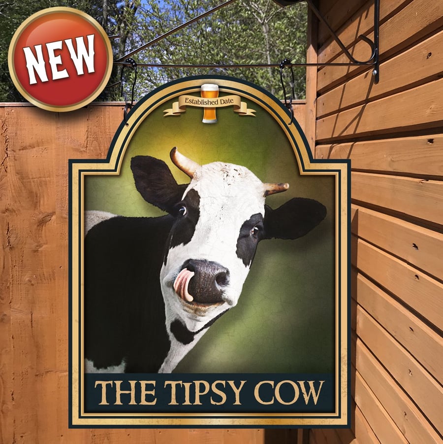The Tipsy Cow - Hanging personalised bar sign - Folksy