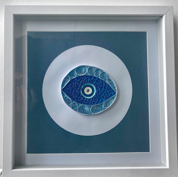 Quilled Greek evil eye Mati Shadow Box Frame - Folksy