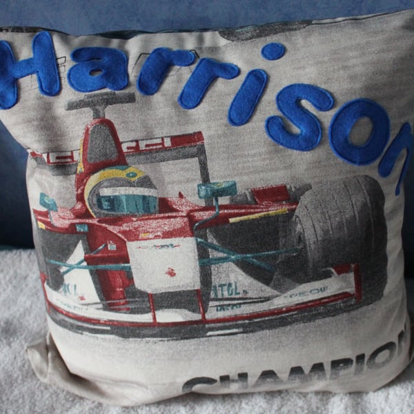 Personalised Racing Car Cushion - Folksy