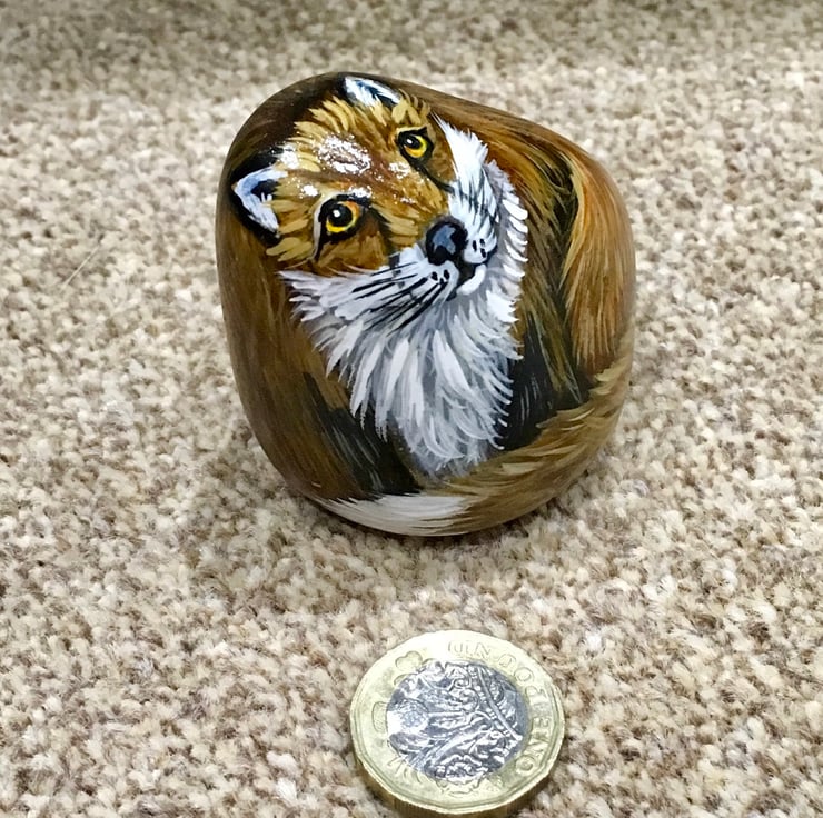 Fox hand painted pebble garden rock art wildlif... - Folksy