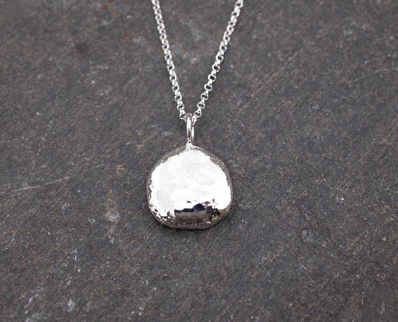 Large silver pebble pendant, pebble necklace - Folksy