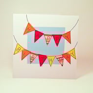 Greeting Card - Happy Birthday Bunting Greeting... - Folksy