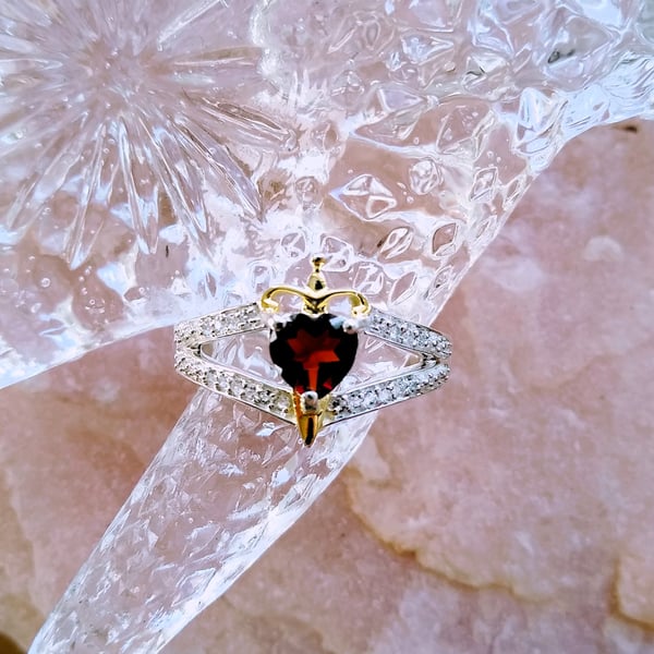 Red Garnet Heart and Topaz Two Tone 925 Sterlin... - Folksy