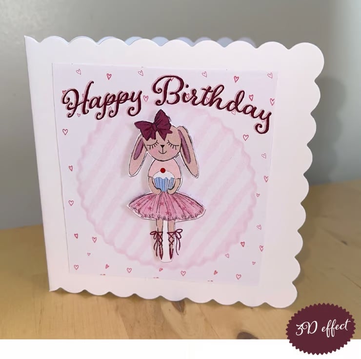 Girls Happy Birthday card with scallop edge and... - Folksy