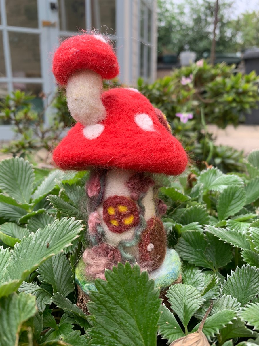 Needle felted Toadstool fairy house - Folksy