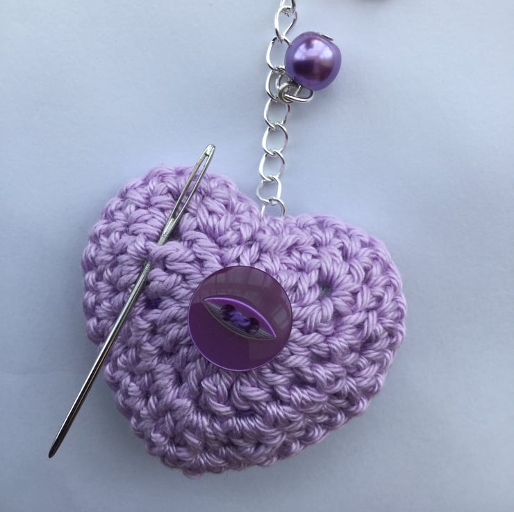 Scissor Keeper Fob with Crochet Heart in Lilac - Folksy