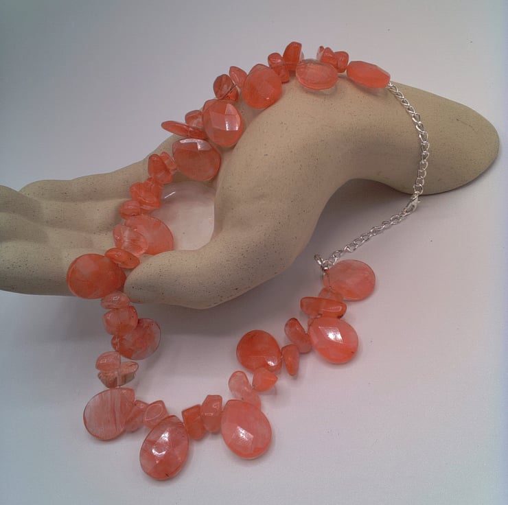 Raspberry Quartz Drop Bead and Chip Necklace an... - Folksy