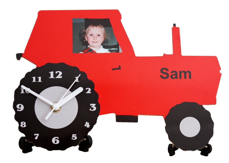 Personalised Red Tractor Clock - you provide th... - Folksy