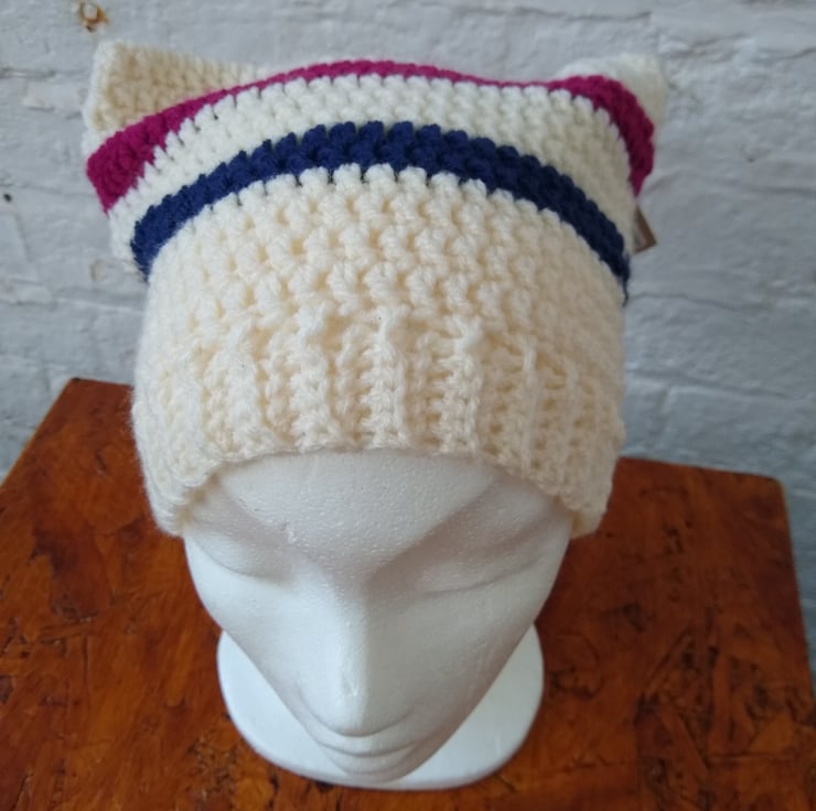 Cream Hat with Blue and Red Detail - Folksy
