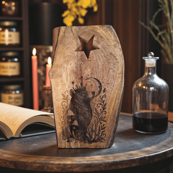 Live Edge Mango Wood Board – Mystical Bear with... - Folksy