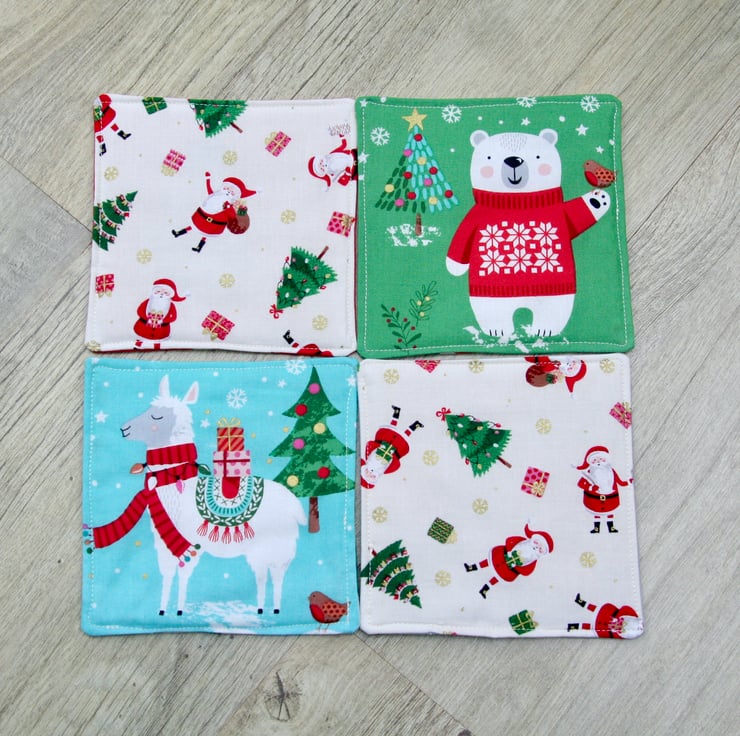 Set of Four Christmas Coasters with fun Characters - Folksy