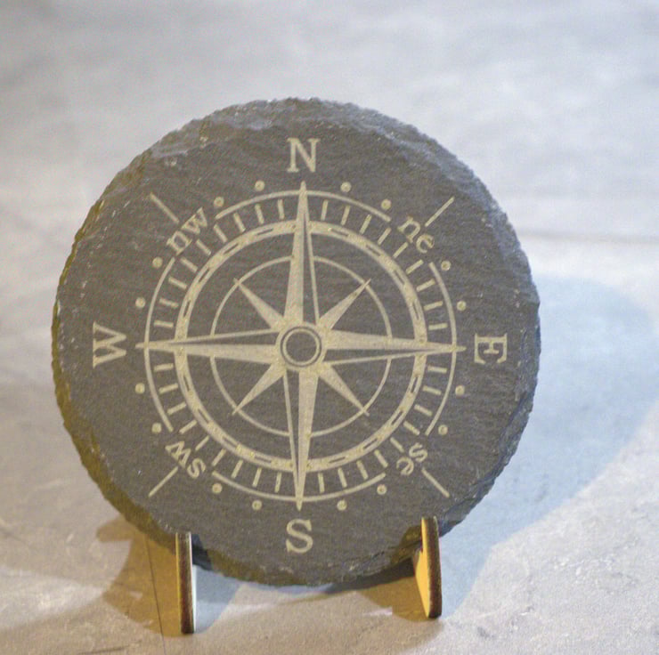 Compass Rose Laser engraved Slate Coaster - Folksy
