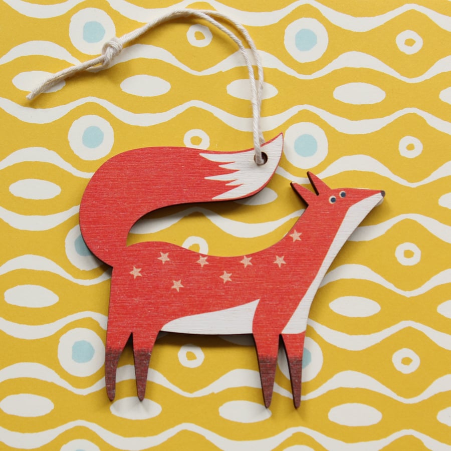 Fox Wooden Hanging Decoration - Folksy