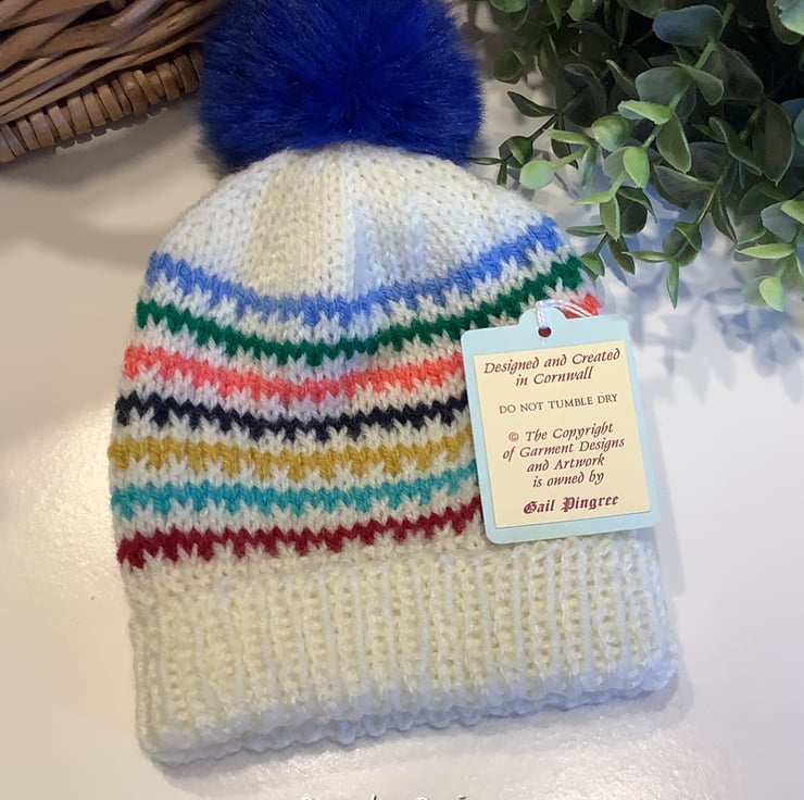 Gender Neutral Hand Knitted Pom Pom Beanie Hat ... - Folksy