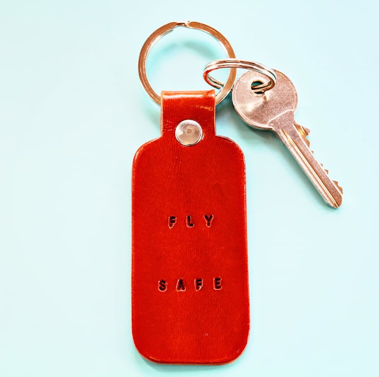 Fly Safe Leather Keyring, Handmade Leather Keyc... - Folksy
