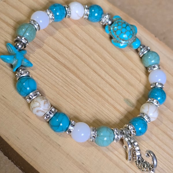 Ocean themed sea life elastic charm bracelet, s... - Folksy