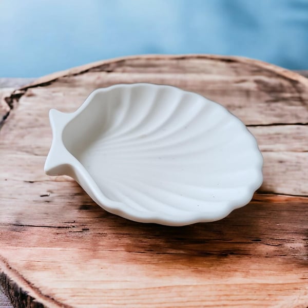 Sea shell white trinket tray made from Jesmonite - Folksy