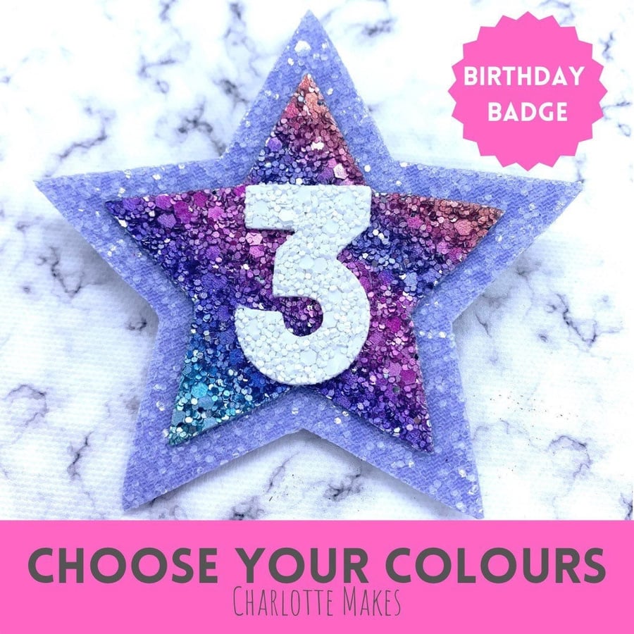 Super sparkly star handmade birthday badge - Folksy