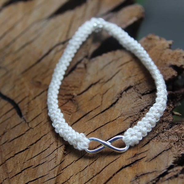 Cream Cotton Bracelet with Silver Infinity, Cot... - Folksy
