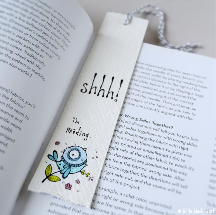 bookmark with original illustration - reading bird - Folksy