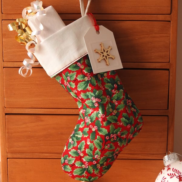 Christmas Stocking, Holly - Folksy Christmas Stocking, Holly - Folksy
