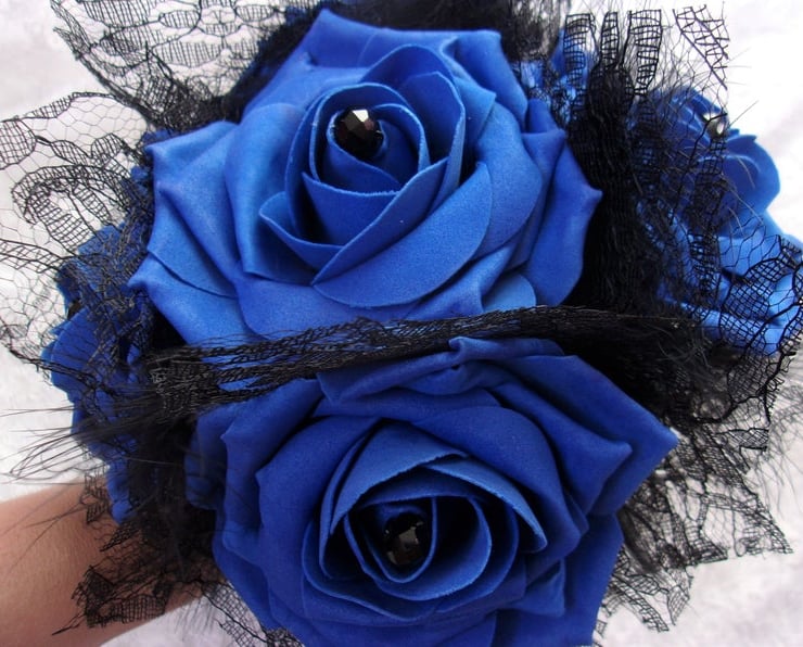 Royal Cobalt Blue & Black Rose Flower Bouqu... - Folksy