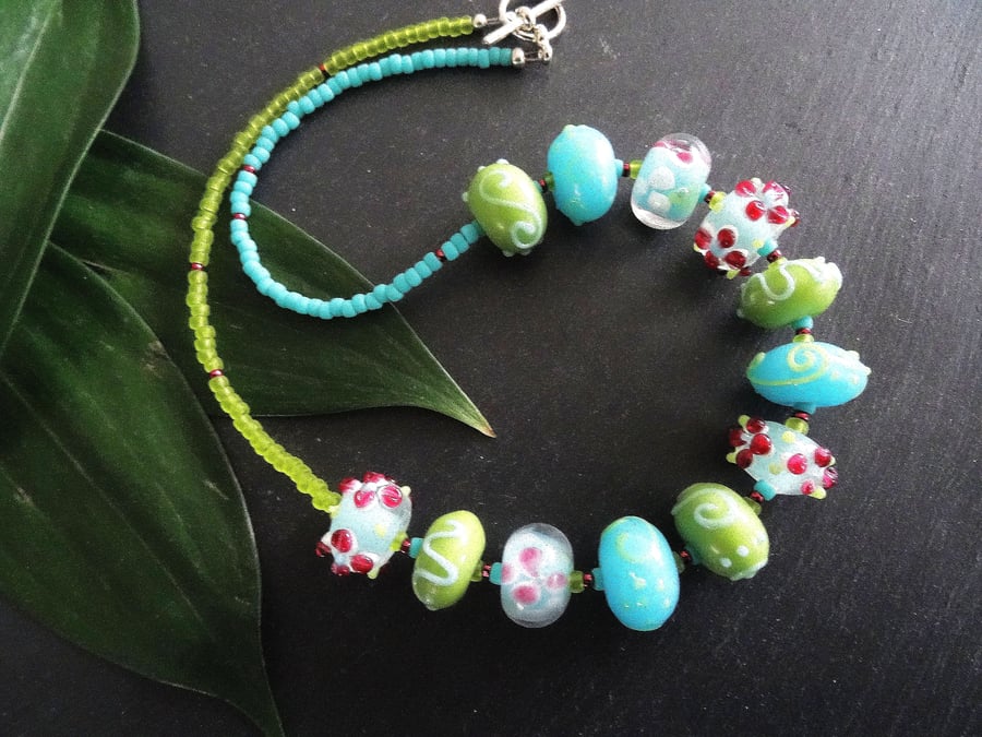 Lampwork Glass Bead Necklace (was 20pounds now 18) - Folksy