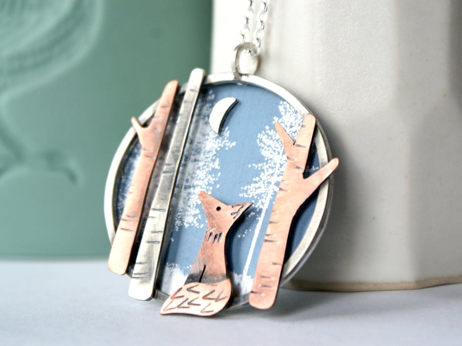 Fox and moon statement necklace - Folksy