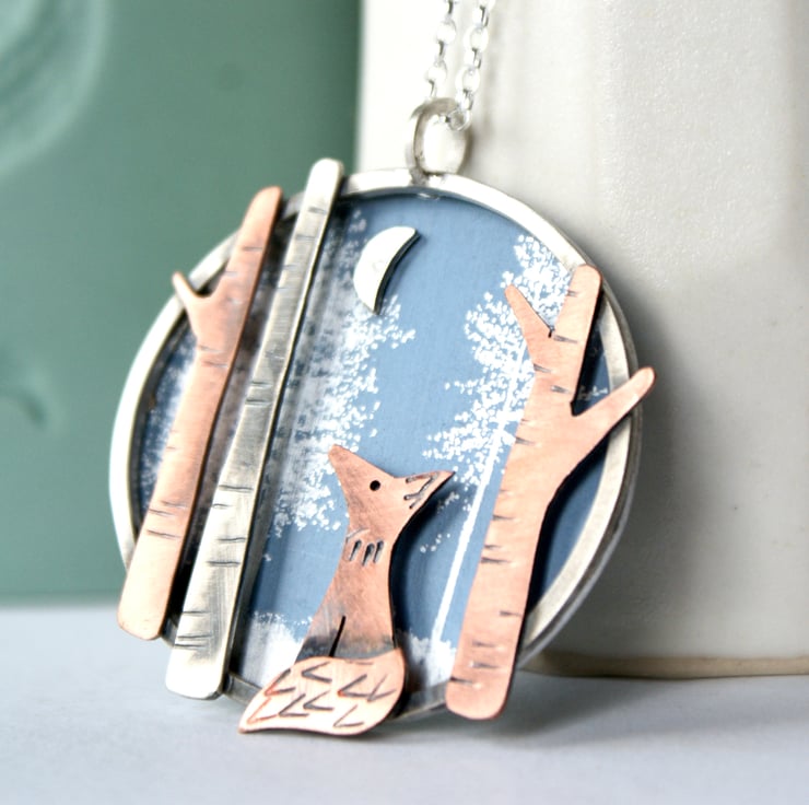 Fox and moon statement necklace - Folksy
