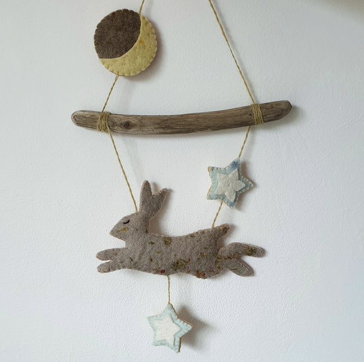 Day to Night Felt Bunny Rabbit Wall Hanging - Folksy
