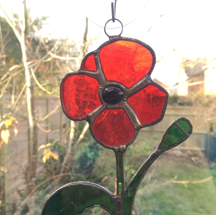 Stained Glass Poppy Suncatcher - Handmade Windo... - Folksy