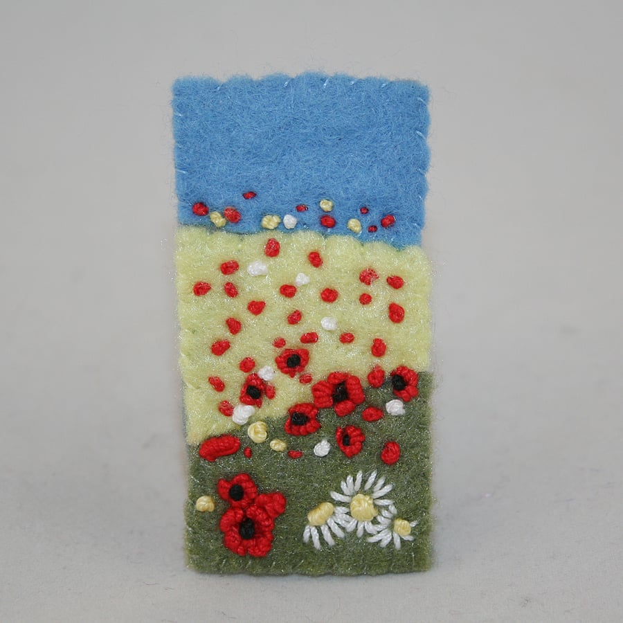 Embroidered Felt Brooch - Poppy Fields - Folksy