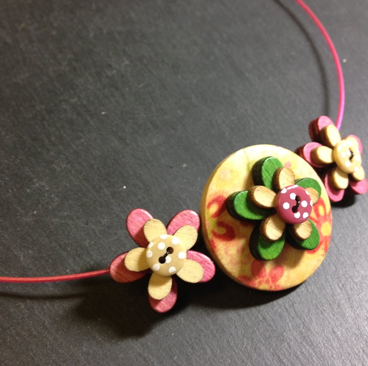 Focal Button Choker Necklace Triple Stacked Pin... - Folksy