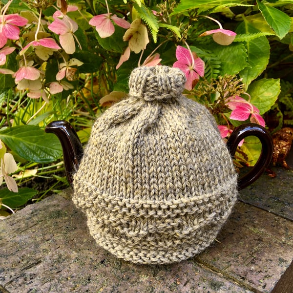 Small Taupe Leaf Tea Cosy, One Cup Tea Cozy - Folksy